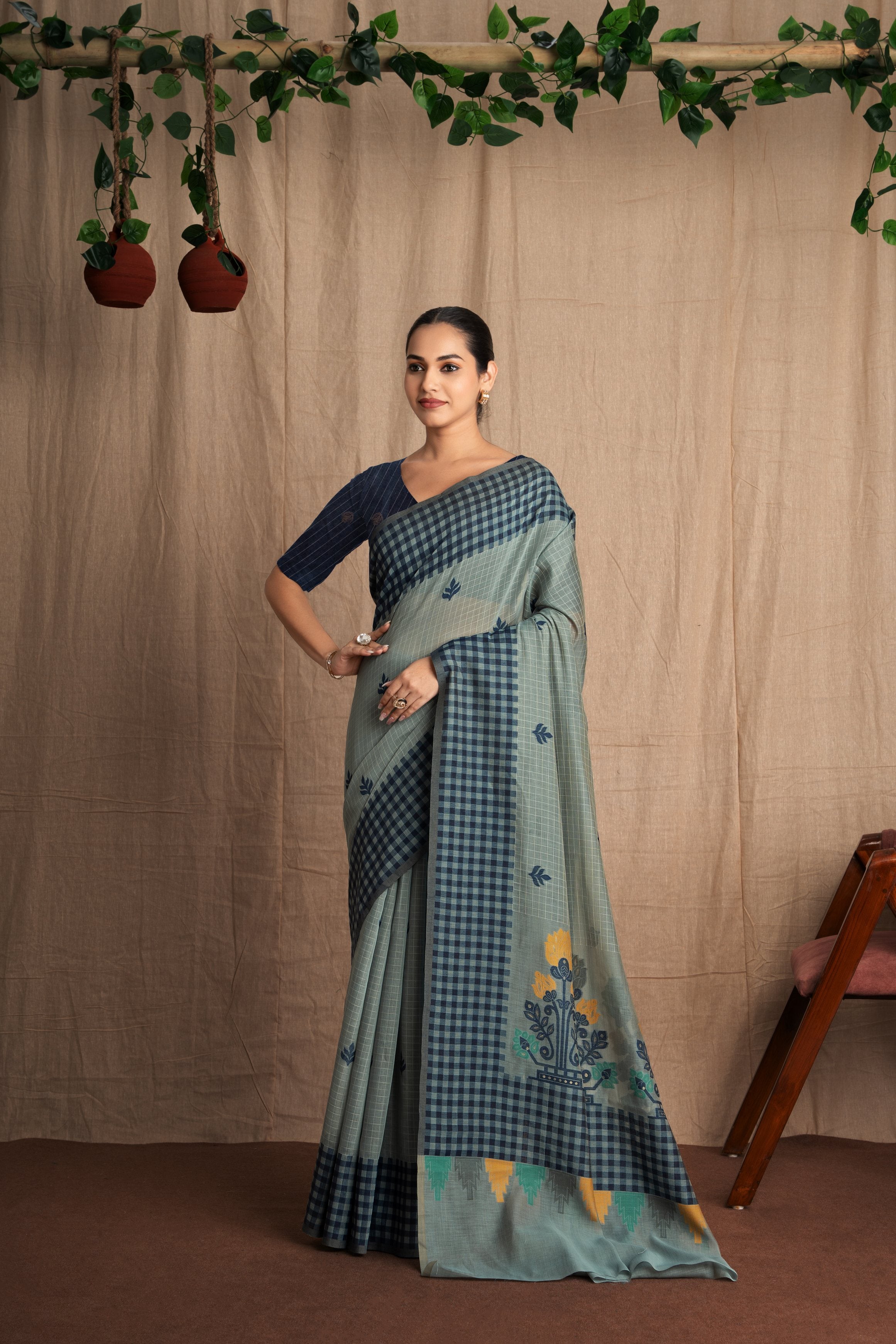 Vasantika Muga Cotton Jamdani Prussian Blue Saree. – rävya